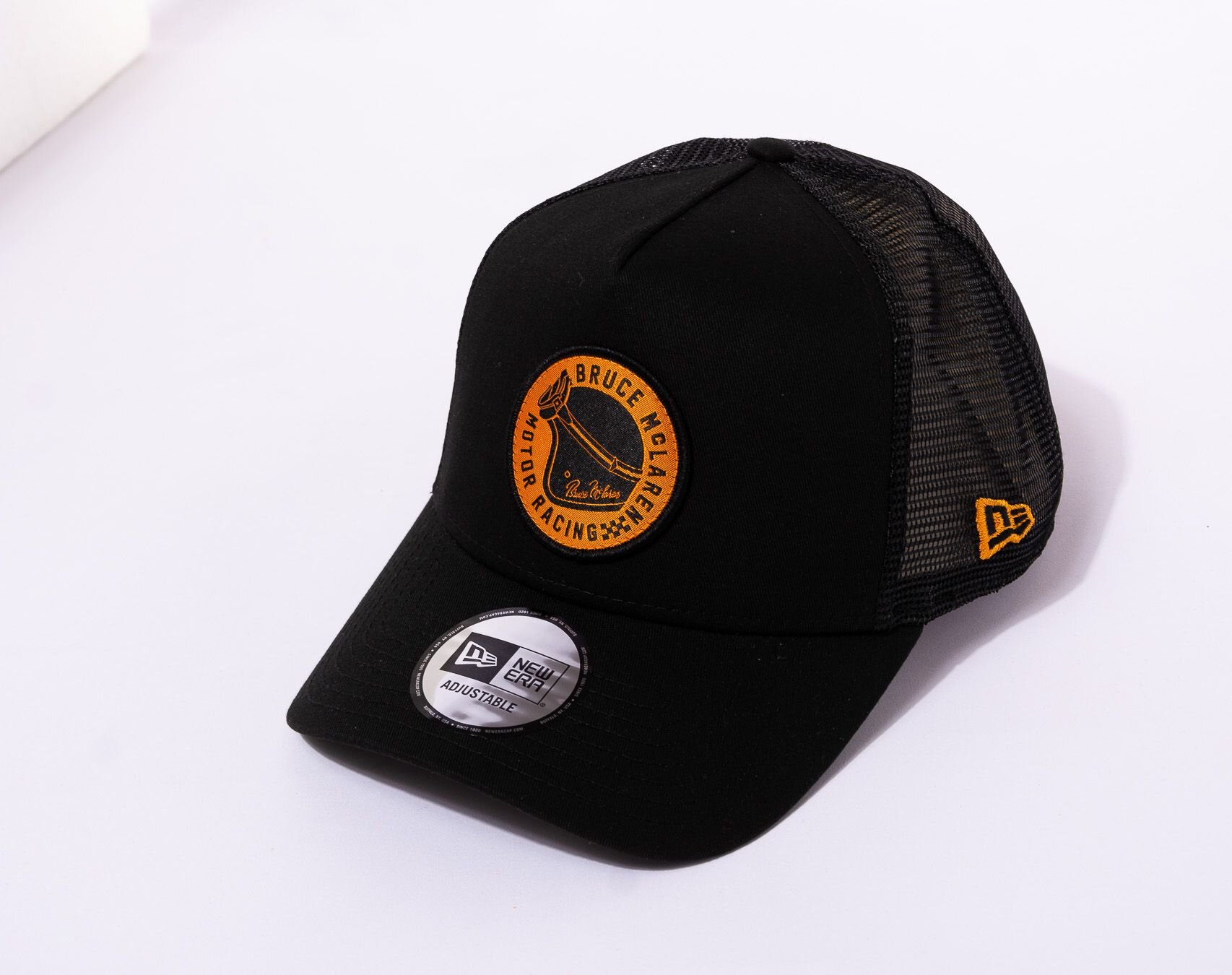 Kšiltovka New Era 9FORTY A-Frame Trucker Woven Patch McLaren Black / Orange - Snapbacks